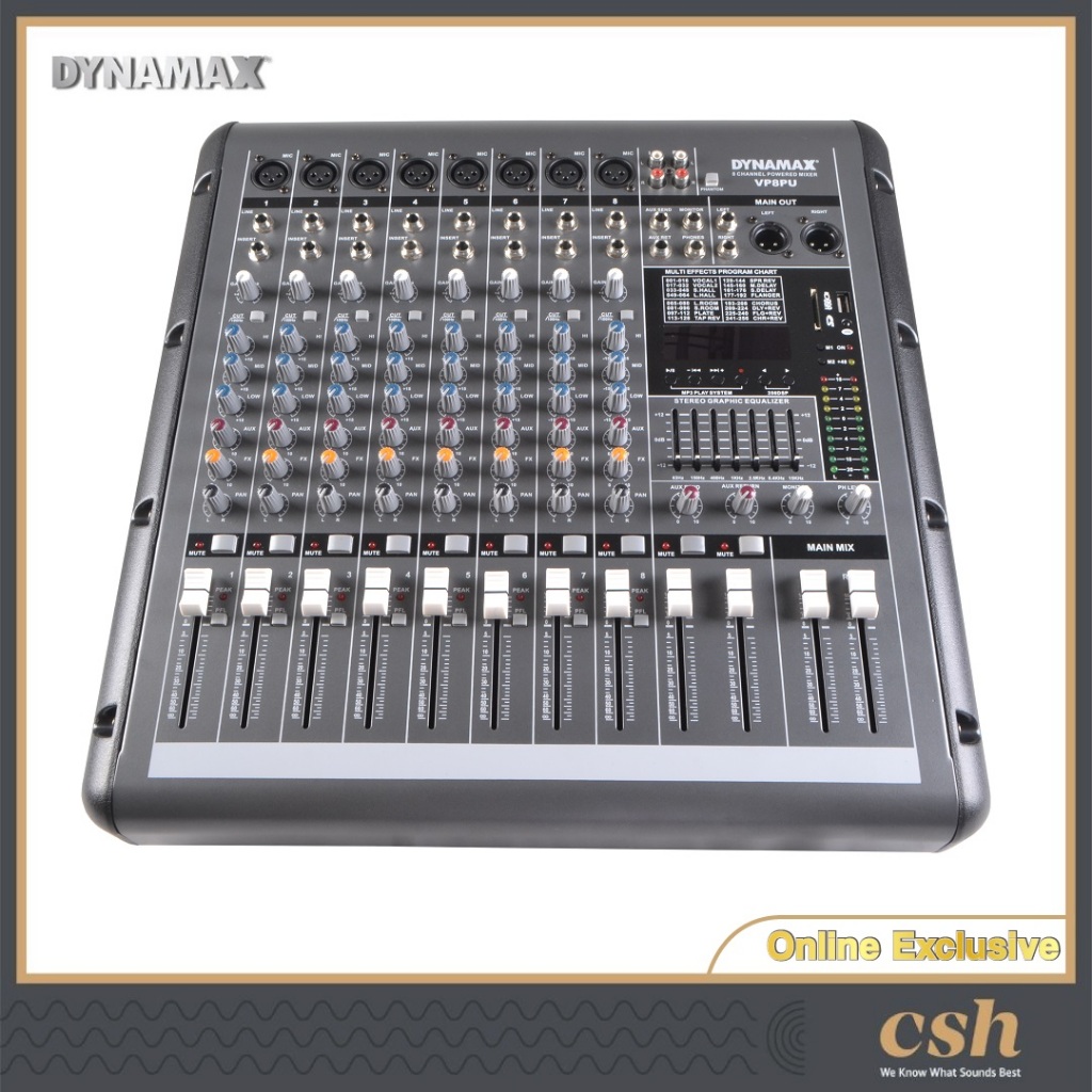 DYNAMAX MXVP8PU 8-Channel Power Mixer with USB /256 DSP No Bluetooth ...
