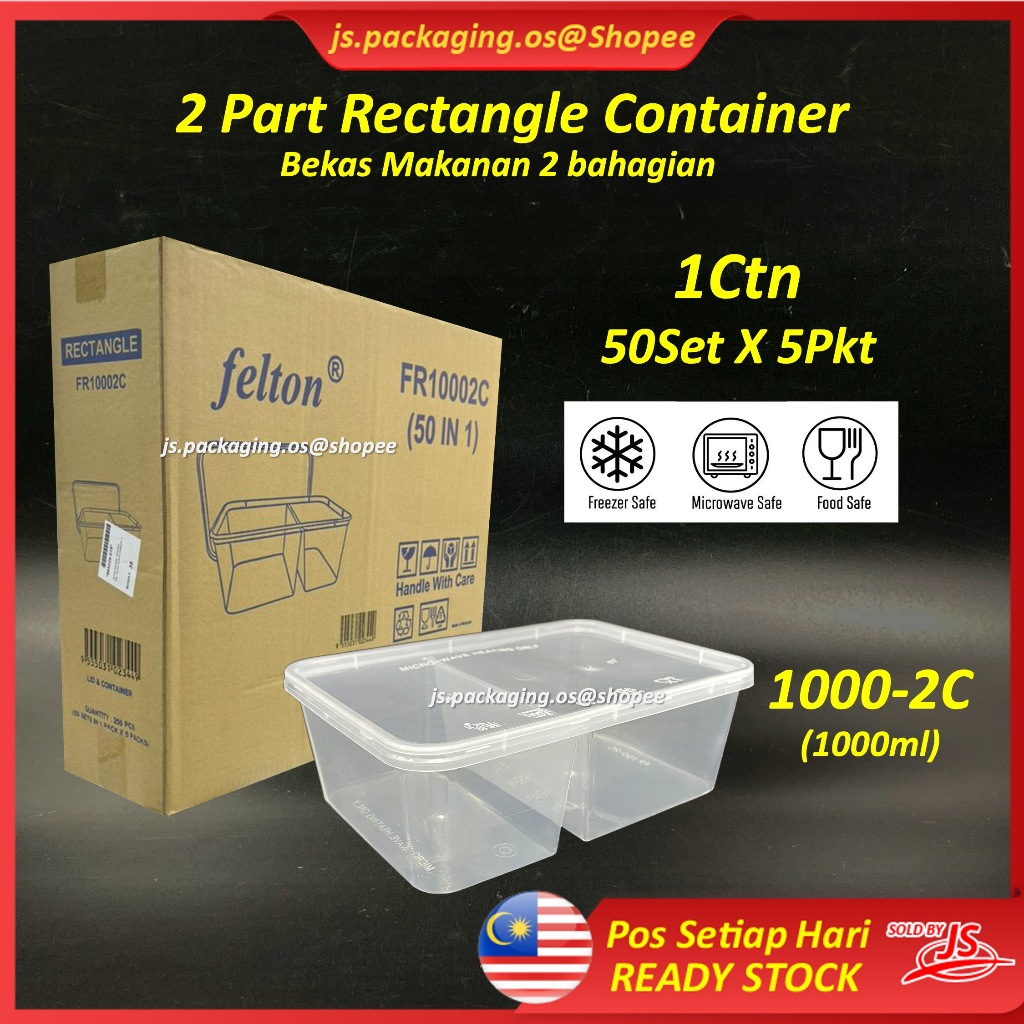 1000-2C Disposable 2 Part Container Plastic Rectangular [50sets X 5Pkt ...