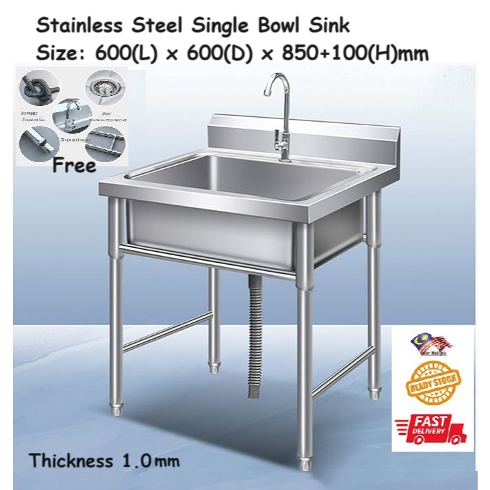 STAINLESS STEEL SINGLE BOWL SINK BASIN COMMERCIAL /SINKI BASUH CUCI ...