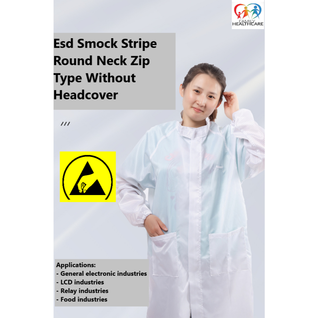 ESD Smock Stripe Round Neck Zip Type Without Headcover | Shopee Malaysia