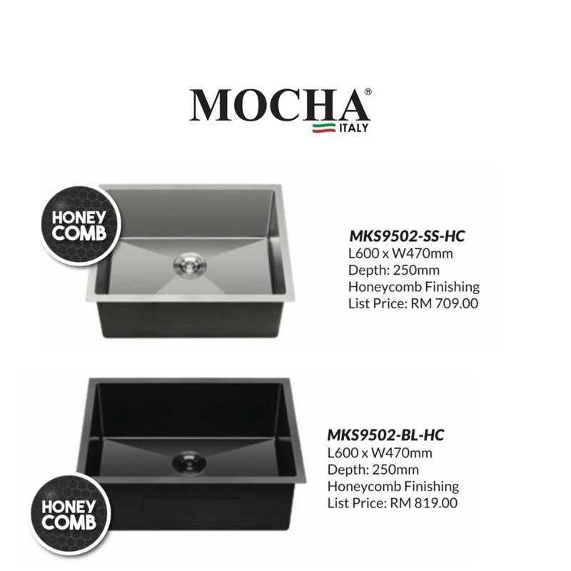 NEW💥MOCHA UNDERMOUNT HONEYCOMB KITCHEN SINK 600MM MKS9502-HC SS/BLACK ...