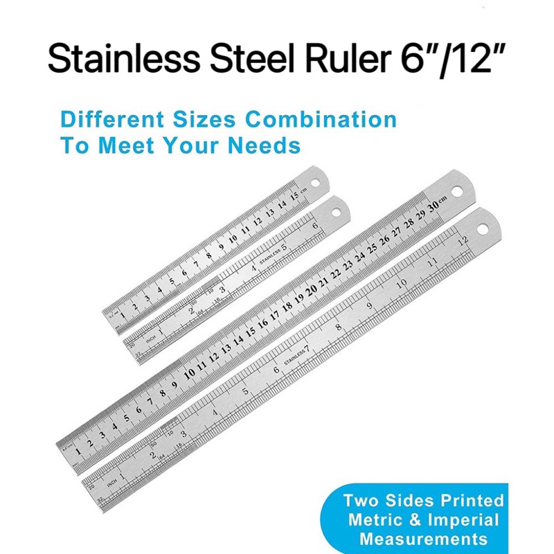 Standard Stainless Steel Metal Ruler (15cm/6 inch,30cm)[For Drawing ...