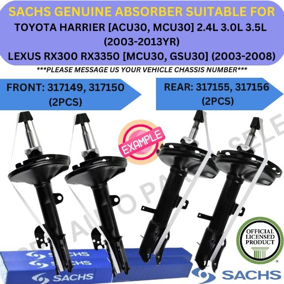 SACHS GENUINE ABSORBER (FRONT, REAR) FOR TOYOTA HARRIER [ACU30, MCU30 ...