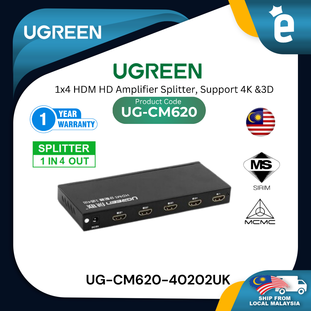 UGREEN 1in2 / 1in4 HDMI SPLITTER 4Kx2K @30Hz (UG-CM619-40201UK ...