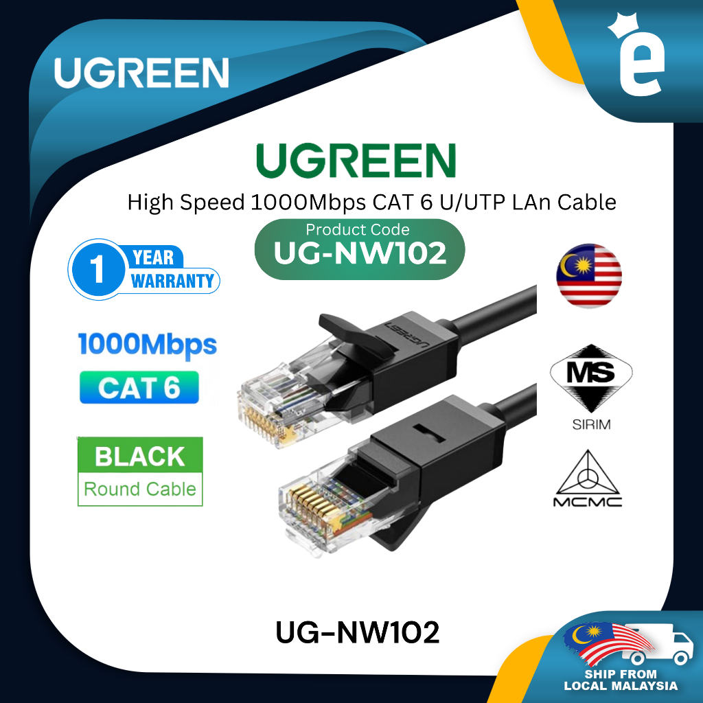 UGREEN NW102 CAT 6 CAT6 U/UTP ETHERNET PATCH CABLE GIGABIT RJ45 NETWORK ...