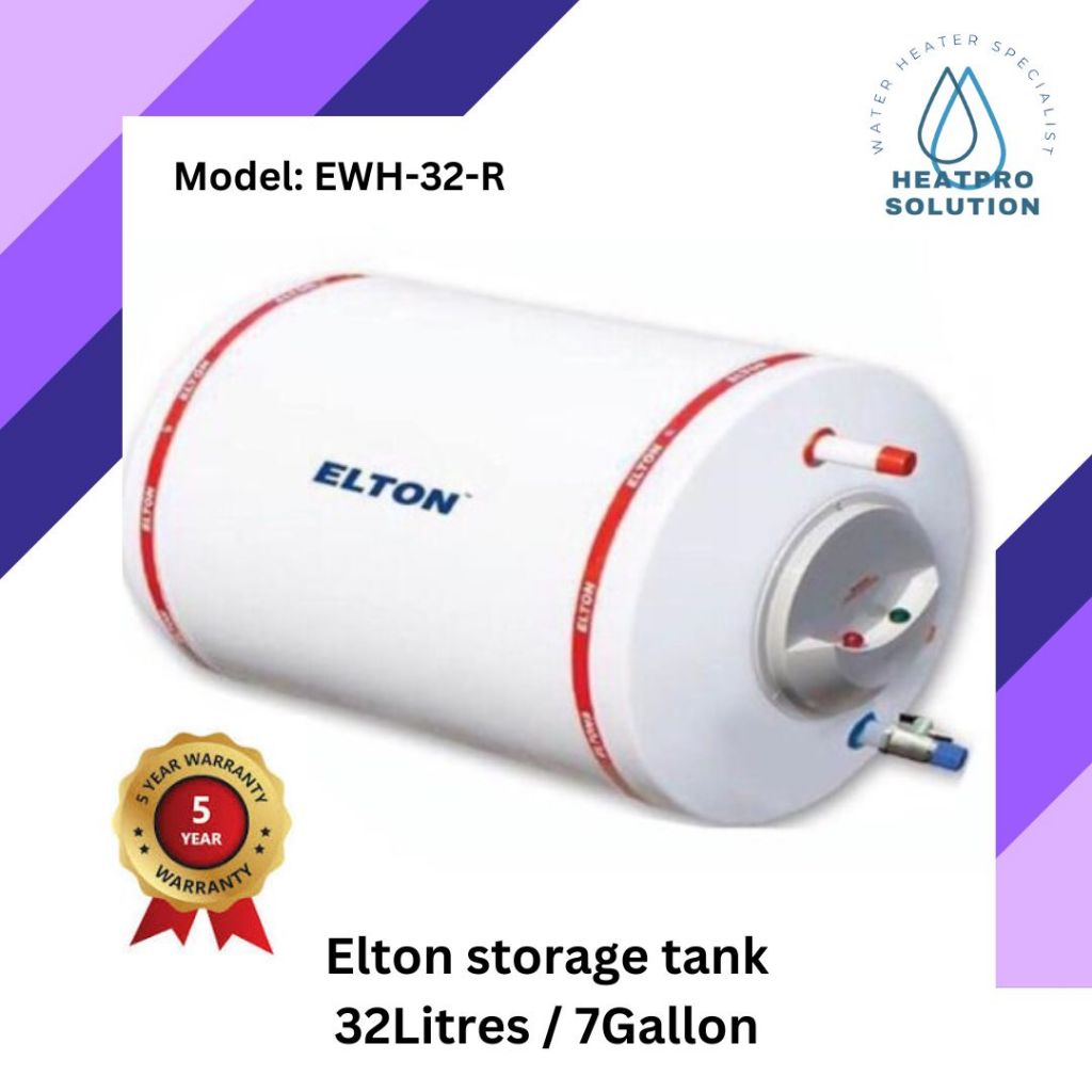 Elton Storage Water Heater 32Litres horizontal tank / 5 years manufacturer warranty / ready ...