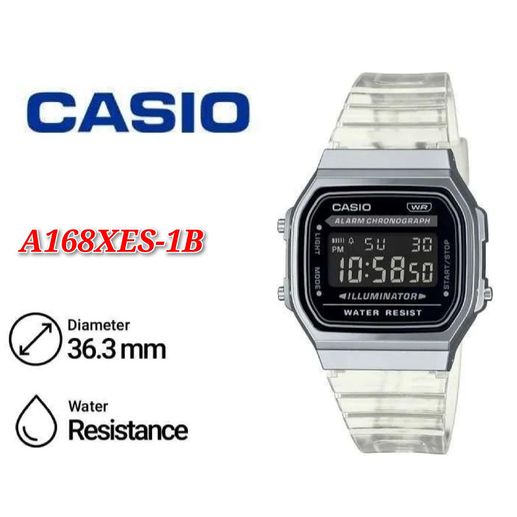 Casio Vintage A168XES-1B Unisex White Transparent Resin Band Digital Watch . | Shopee Malaysia