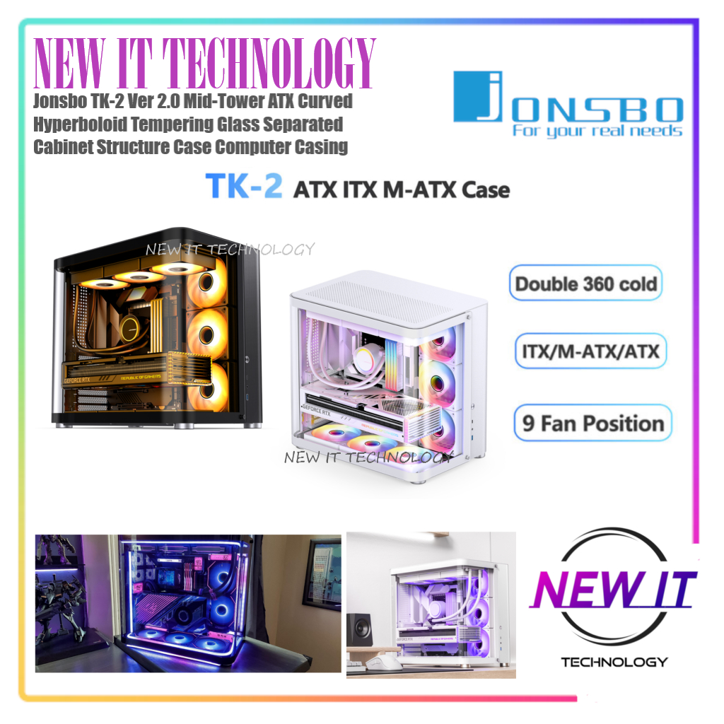 Jonsbo TK-1 MATX & TK-2 Ver 2.0 ATX Mid-Tower Curved Hyperboloid Tempered Glass Separated ...