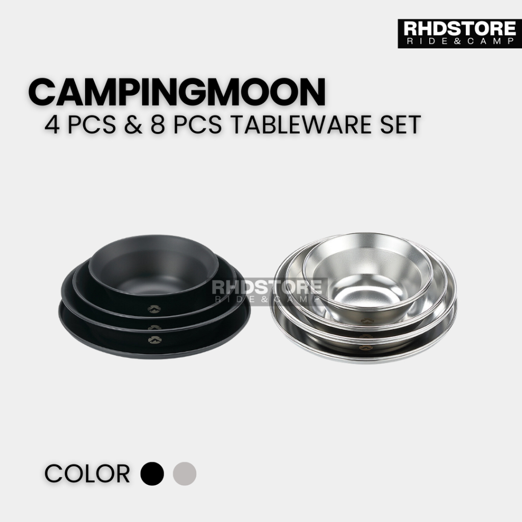 Campingmoon Stainless Steel Tableware Bowl Camping Picnic Hiking Outdoor Lightweight Black Set ...