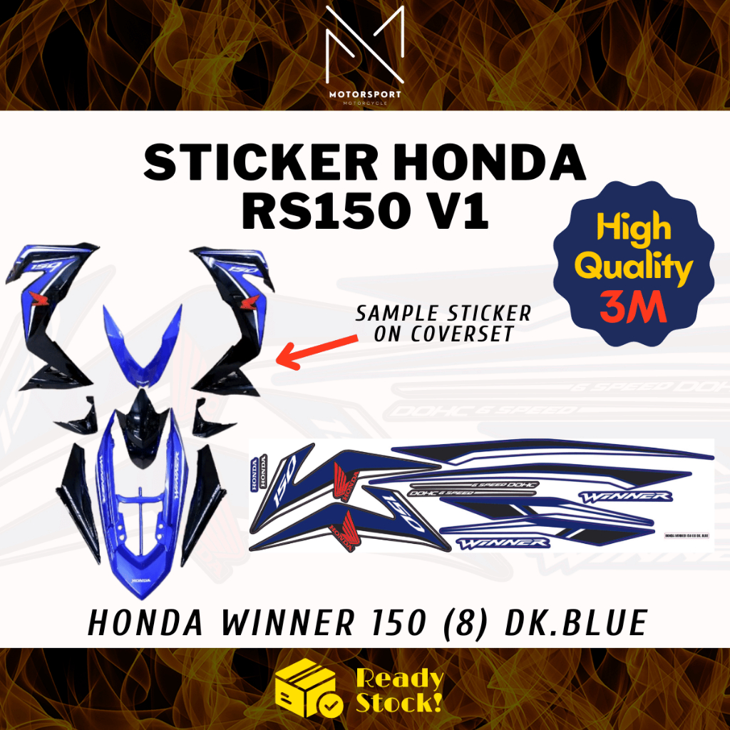 HONDA RS150 V1 Motor Sticker Coverset Stiker Winner Blue White Kaverset ...