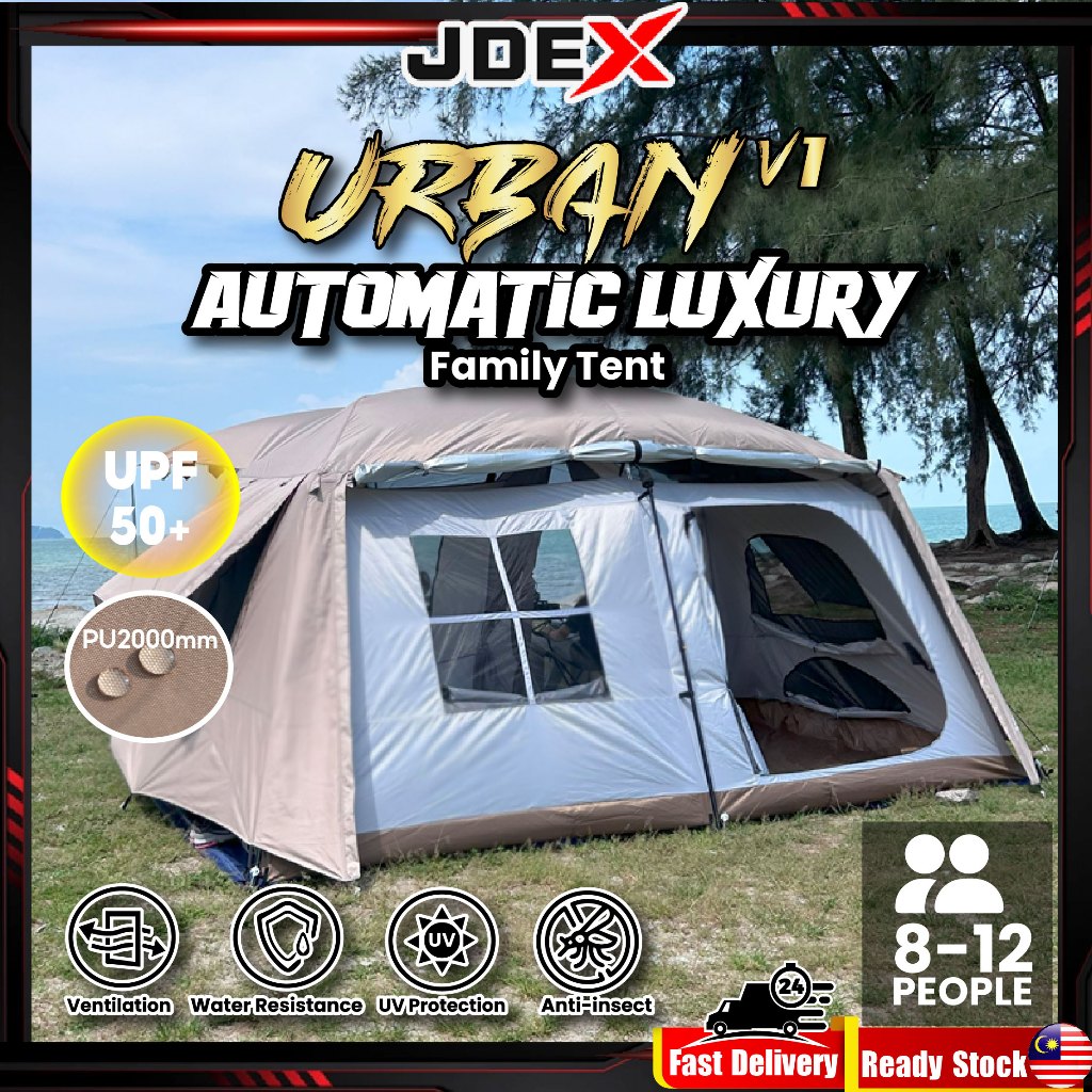 JDEX URBAN V1 Automatic Family Tent Luxury 8 - 12 people Waterproof Sunscreen Khemah Unta ...