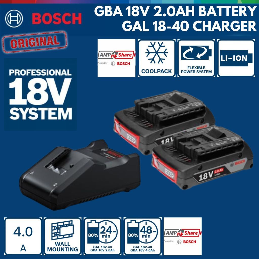 Original Bosch 18V Battery & Charger | Battery GBA 18V 2.0Ah | Battery ...