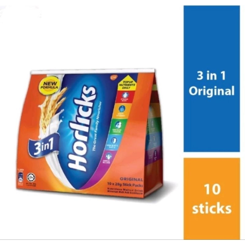 HORLICKS 3 in 1 3in1 Sachet Pack Powdered Malt Drink ( 10 x 28g / 32g ...