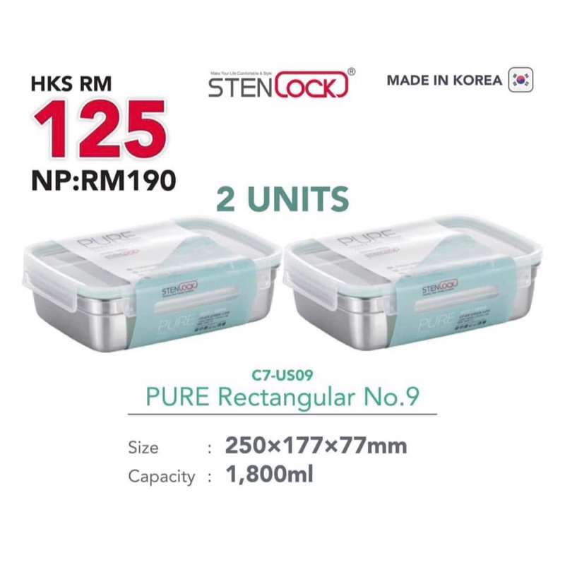 stenlock rectangle pure no9 1800ml | Shopee Malaysia