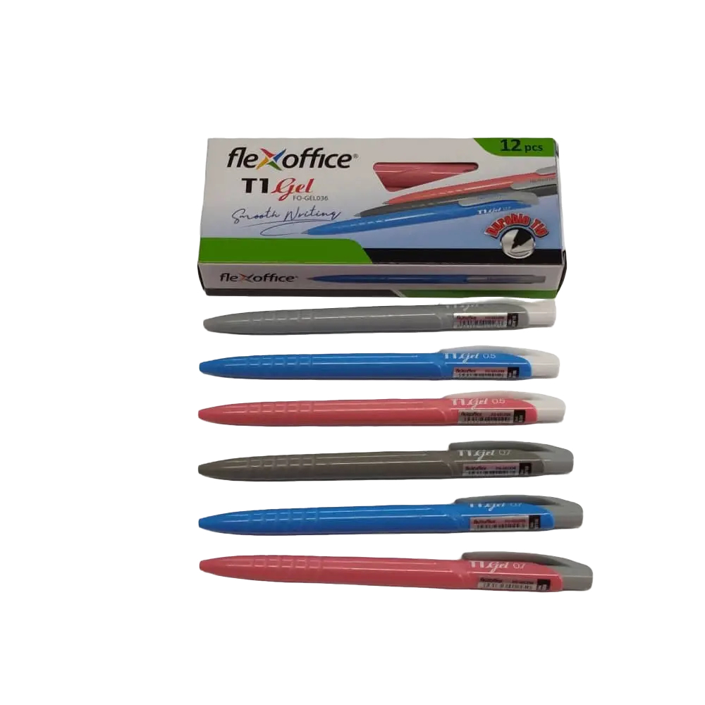 Flexoffice T1 GelPen Smooth Writing Pens 0.5mm/0.7mm FO-GELB036 (12 Pcs ...