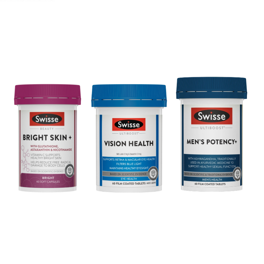 SWISSE Double Boost Combo(Men's Potency+ & Vision Health) Double Bright ...