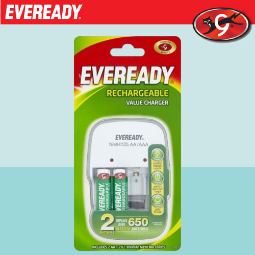 Eveready Recharge UK 3 Pin Home Wall Charger With 2 x AA Rechargeable ...