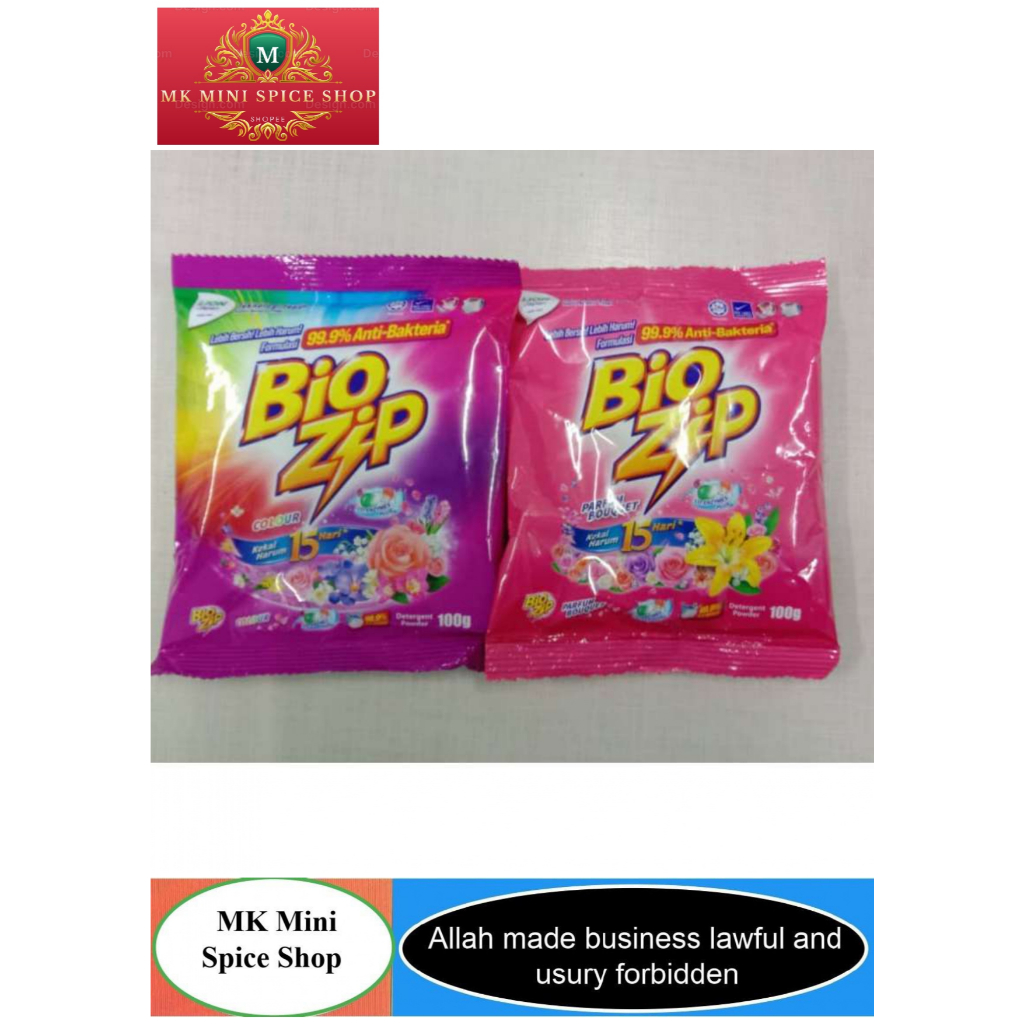 Bio Zip Detergent Powder/Sabun Pencuci Baju Bio Zip- 100g | Shopee Malaysia