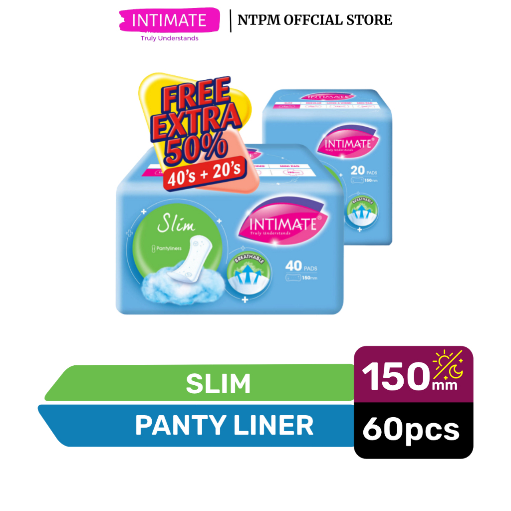 Intimate Slim Pantyliners 150mm (40pcs + 20pcs) | Shopee Malaysia