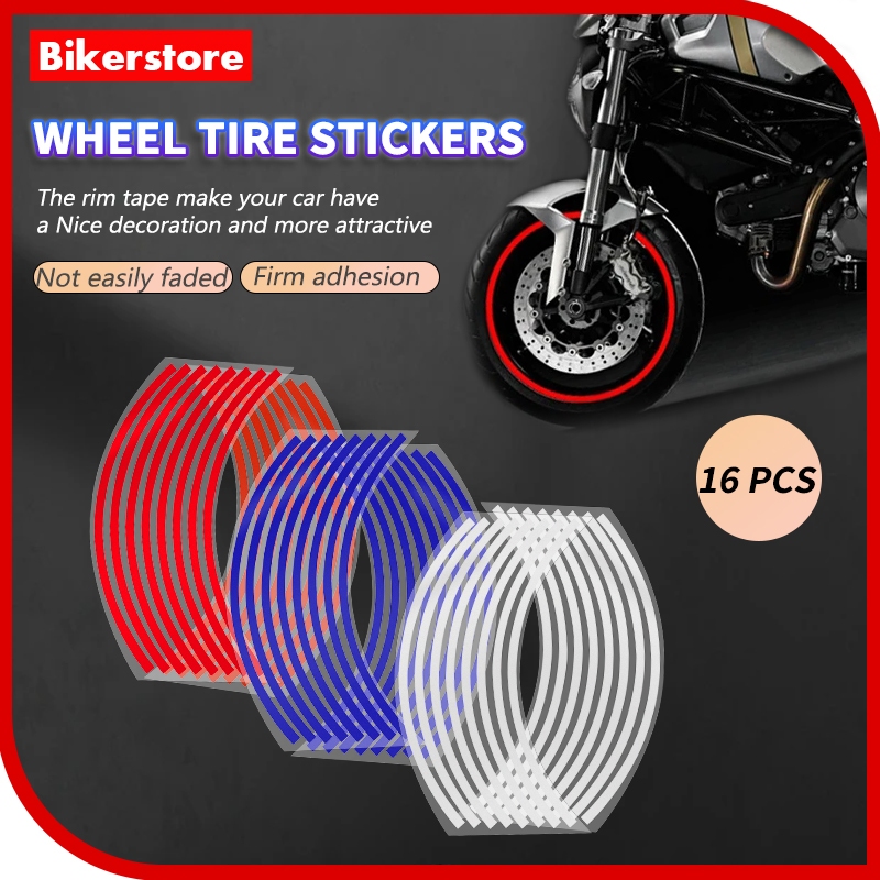 16 Pcs Motorcycle Car Wheel Tire Stickers Reflective Rim Tape Motorbike ...