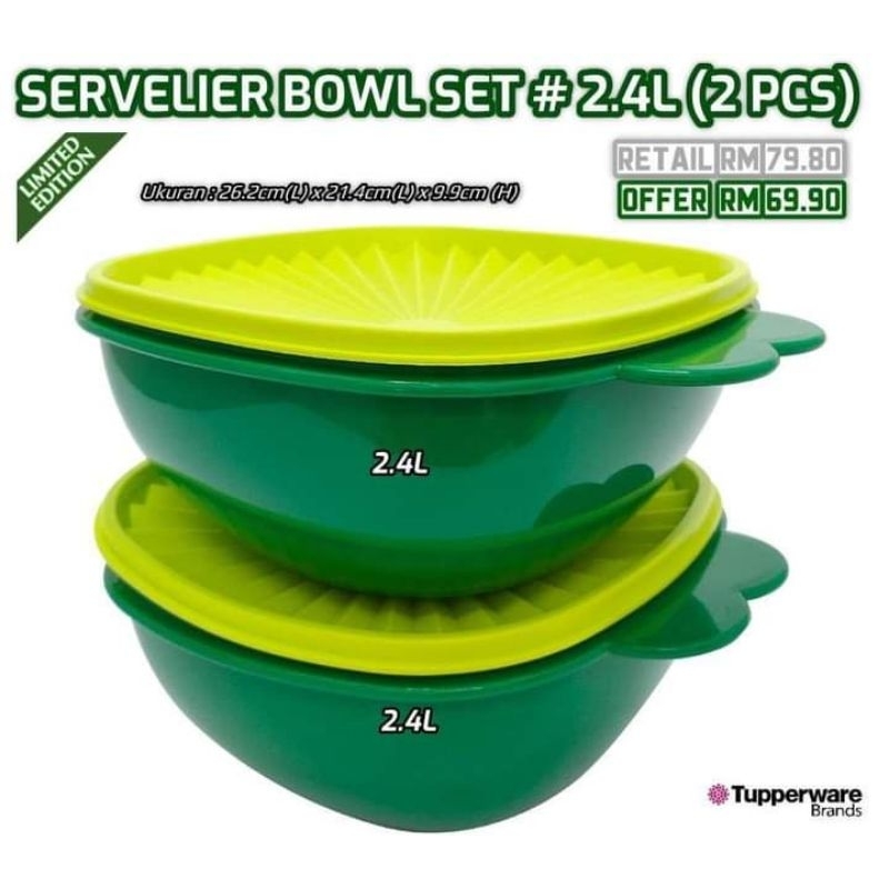 Lelong Tupperware Servelier Bowl hijau 2.4L (2pcs) | Shopee Malaysia