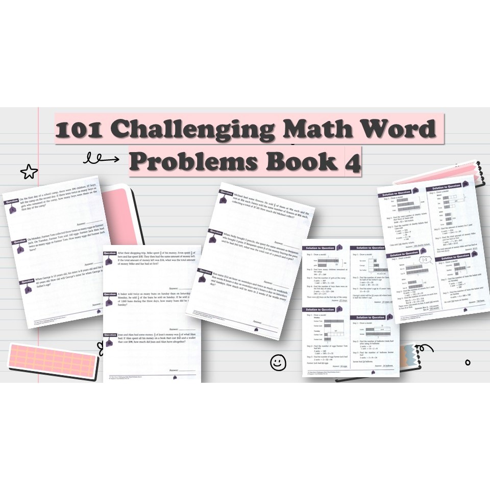 [P334] 79 pages 101 Challenging Math Word Problems Book 4 Worksheet for Pre-school PDF version ...