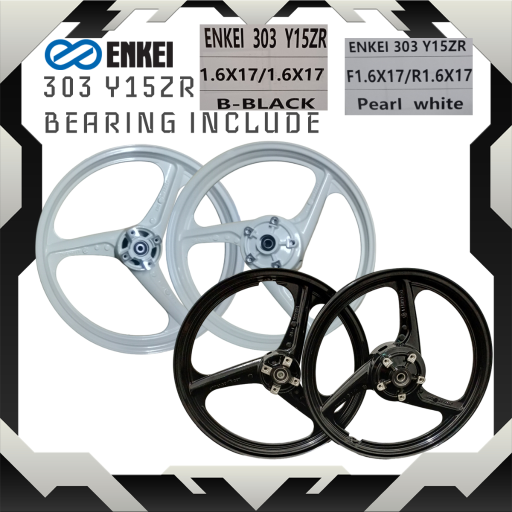 SPORT RIM ENKEI 3 BATANG FULL CHOP Y15ZR HITAM PUTIH 303 3L BLACK WHITE Cast Wheel RODA WITH ...
