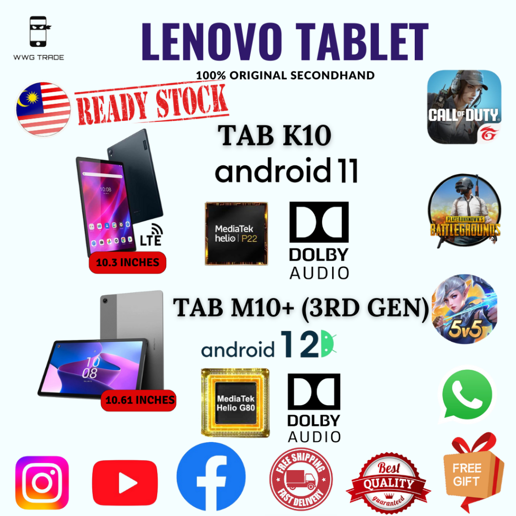 🔥 BEST SELLING | LENOVO TABLET K10 / M10 PLUS 3RD GEN CONDITION 95% 100% ORIGINAL SECOND HAND ...