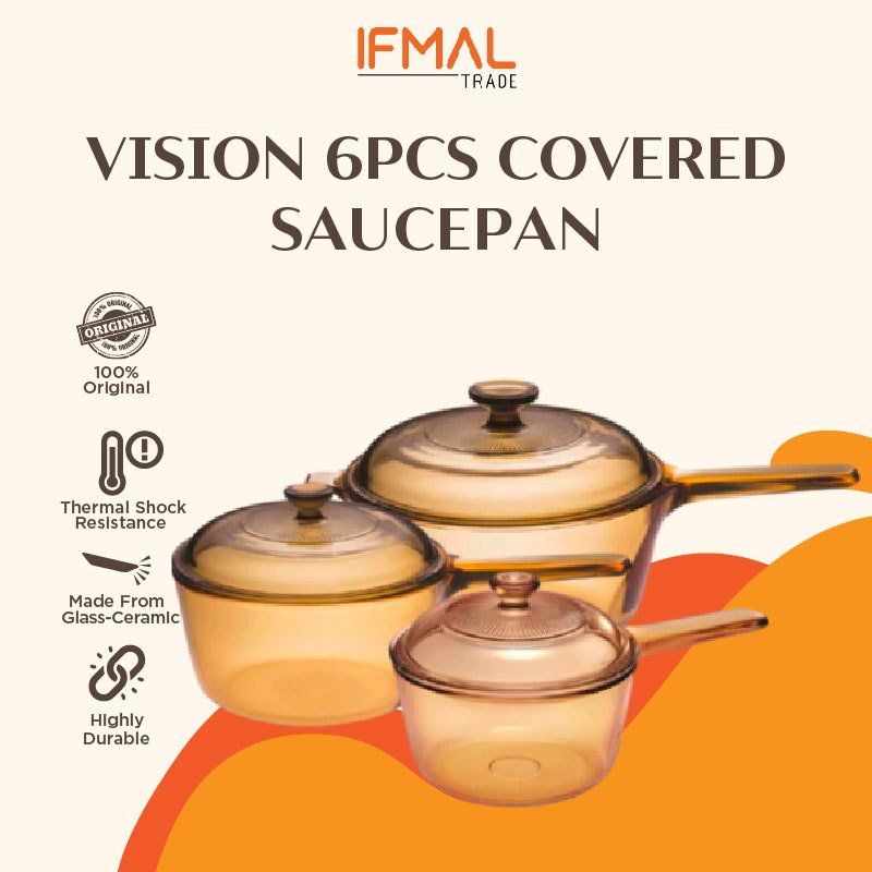 Visions 6pc Covered SaucePan Sauce Pot Glass Cookware Cooking Pot ...