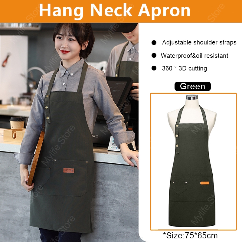 Hang Neck Apron Kitchen Apron Cotton Waterproof Oilproof Apron With ...