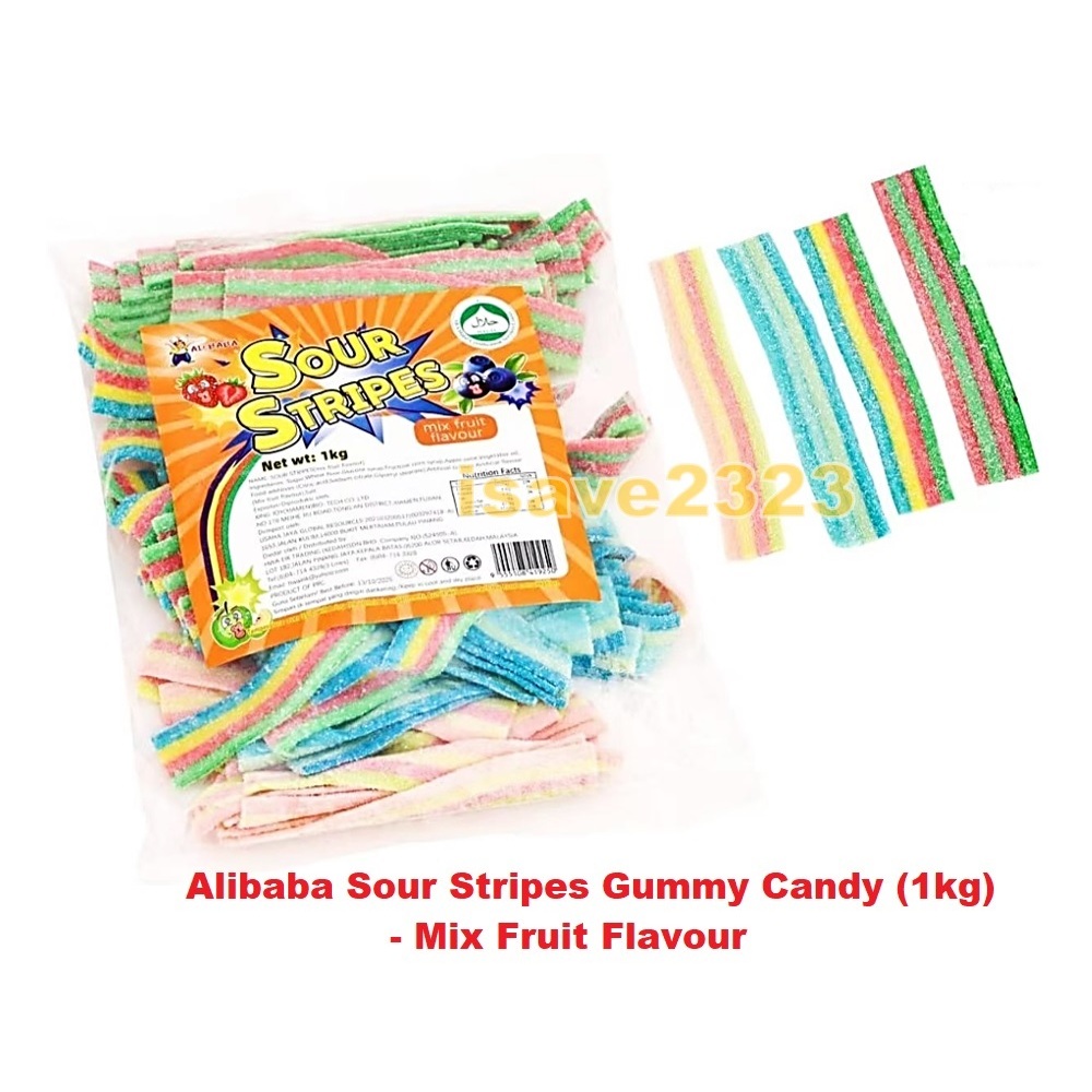 [HALAL] Alibaba Sour Stripes Mix Fruit Gummy Candy (1kg) | Shopee Malaysia