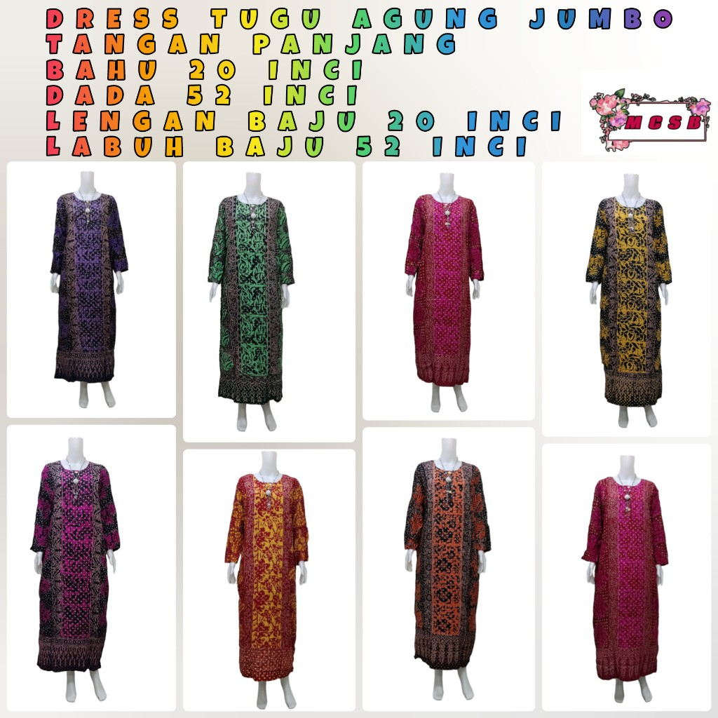DRESS BATIK TUGU AGUNG TANGAN PANJANG JUMBO | Shopee Malaysia