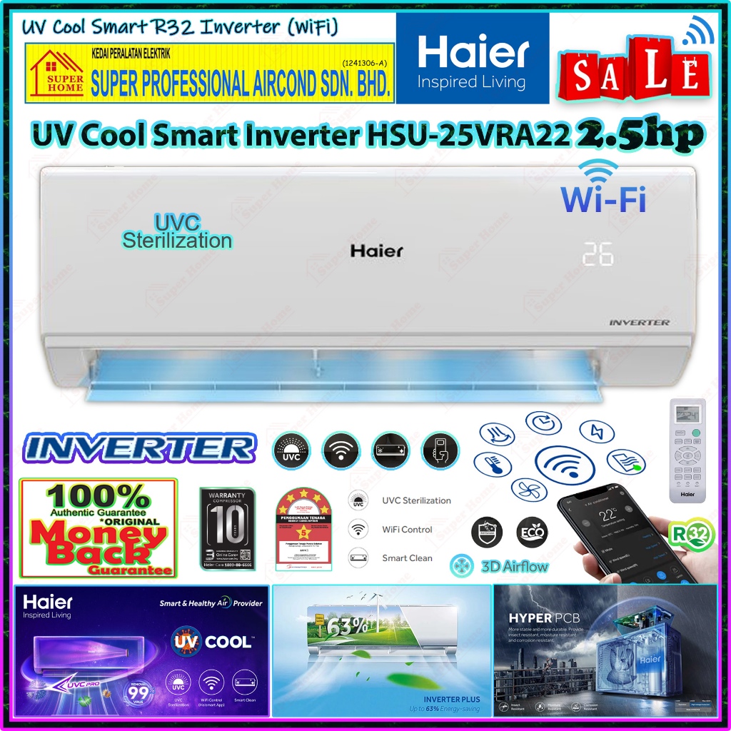 Haier 2.5hp Inverter Air Conditioner HSU-25VRA22 (WiFi) UV Cool Smart ...