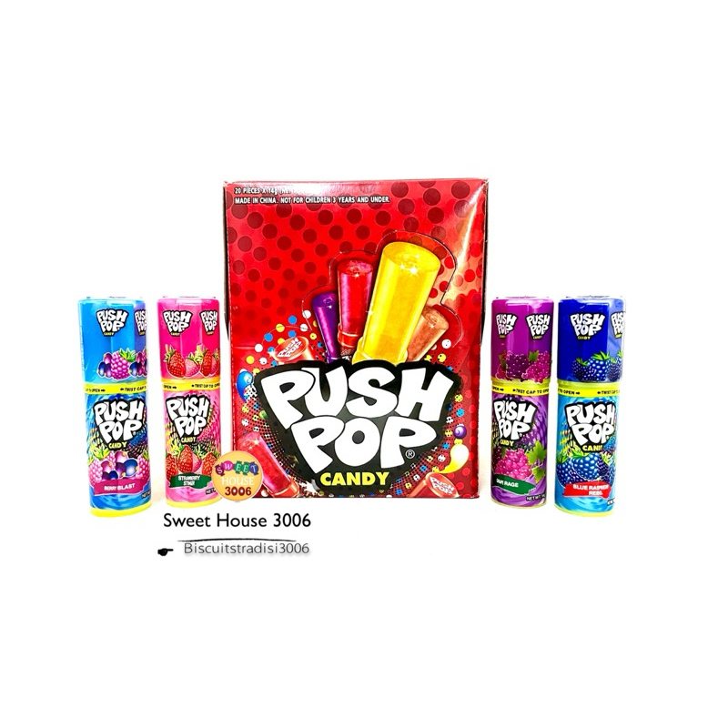 14g Push Pop Candy Fruit Berry Blast Blue Raspberry Grape Strawberry ...