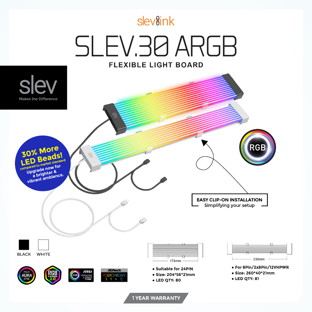slevlink .30 ARGB Flexible Light Board for 24pin/6+2P/6+2Px2/12VHPWR ...