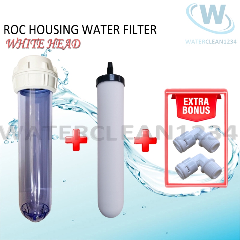 12" ROC [CLEAR / WHITE HEAD] CERAMIC HOUSING WATER FILTER ( With or ...