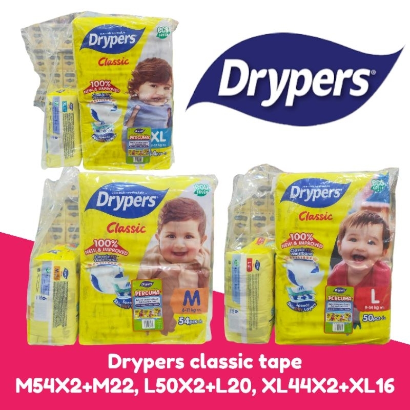 Drypers classic tape M54X2+M22, L50X2+L20, XL44X2+XL16 | Shopee Malaysia