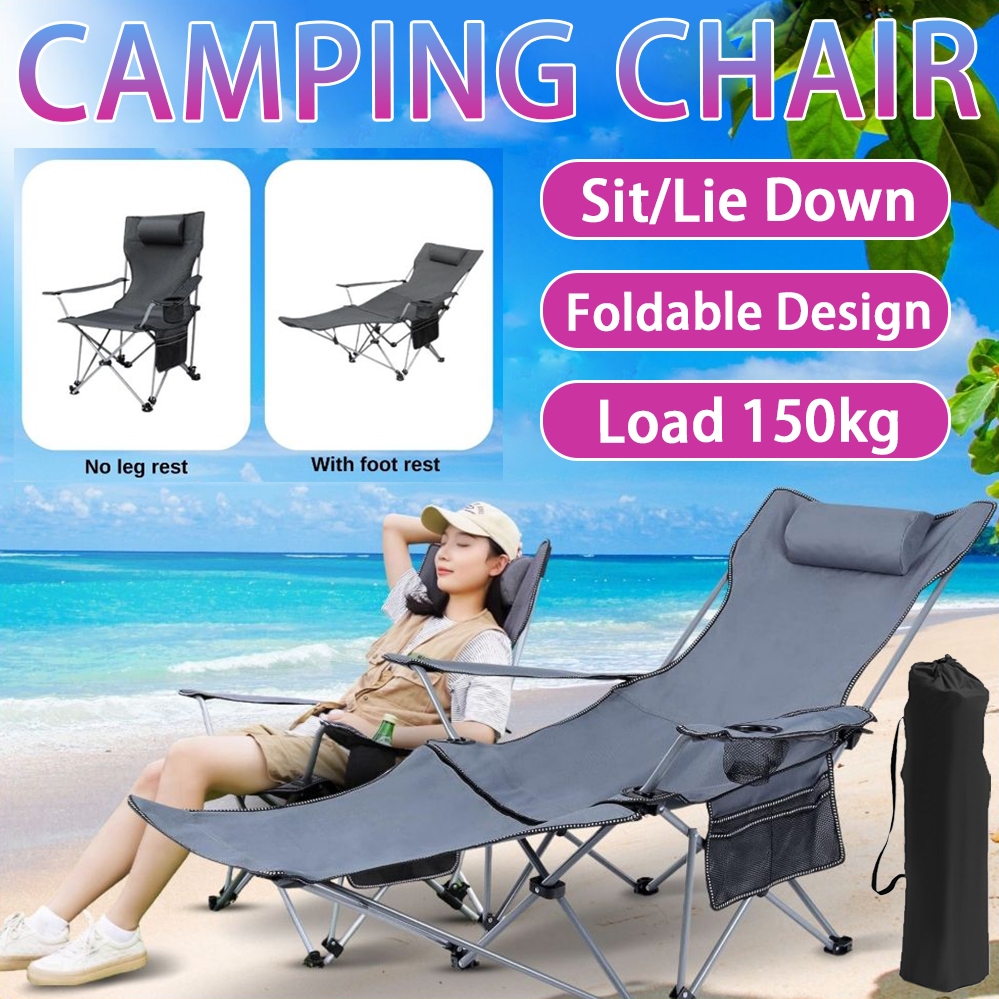 4 in 1 Reclining Camping Chair +Extended Leg Rest Folding Lounge Lazy ...