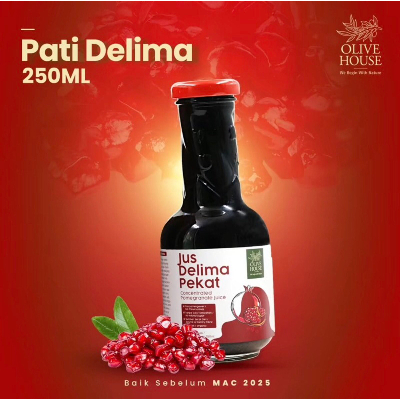 OLIVE HOUSE ORGANIK PATI DELIMA PEKAT ASLI 250G |JUS DELIMA 750ML ...