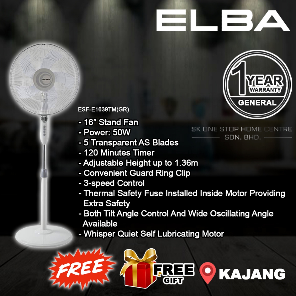 (AUTHORISED DEALER) ELBA 16" Stand Fan with 5 Transparent AS Blades ESF ...