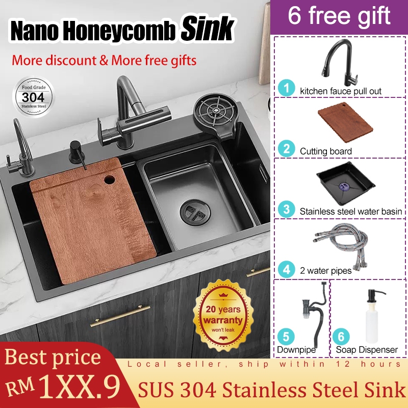 Singki Dapur Nano Sinki 304 Stainless Steel Handmade Single Bowl ...
