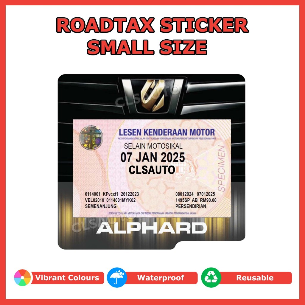 Roadtax Sticker Alphard Small Size Pelekat Rotex Kereta Rotax Cover ...