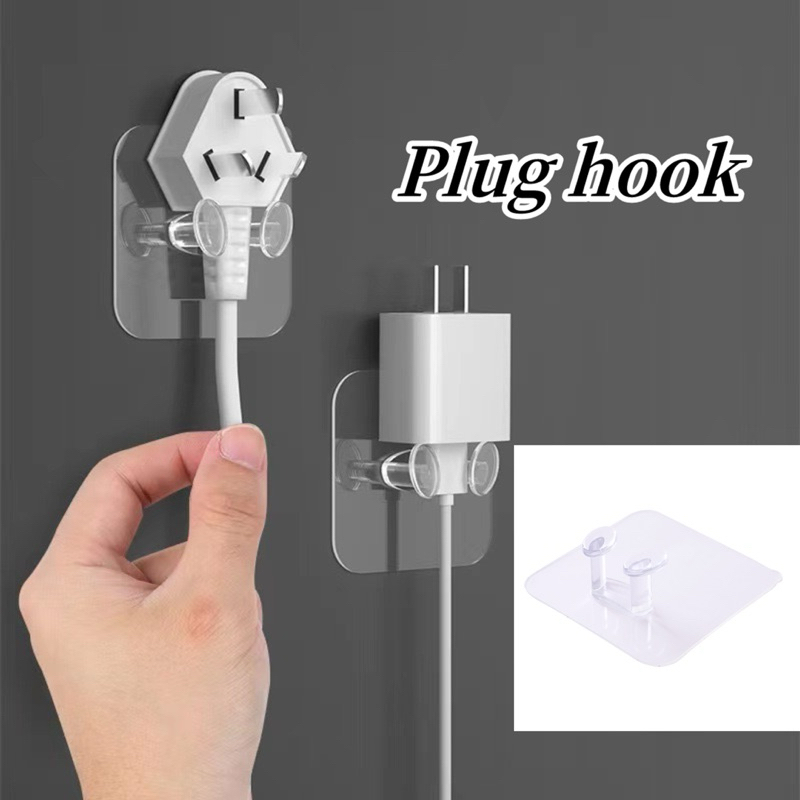 Transparent Home Office Wall Powerful Adhesive Plastic Power Plug Hook ...