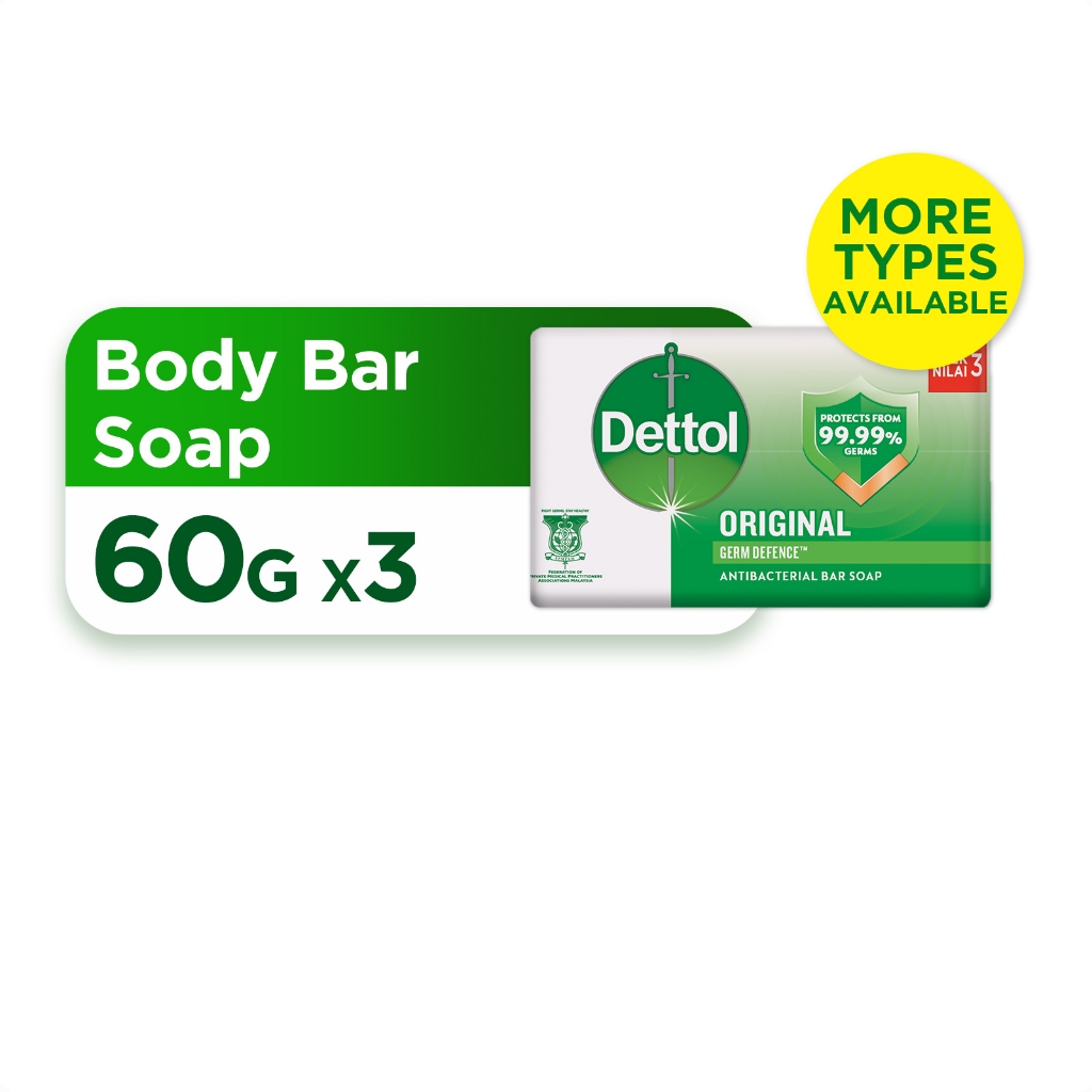 Dettol Antibacterial Body Bar Soap 60g x 3 (Original/Instant Cool/Fresh ...