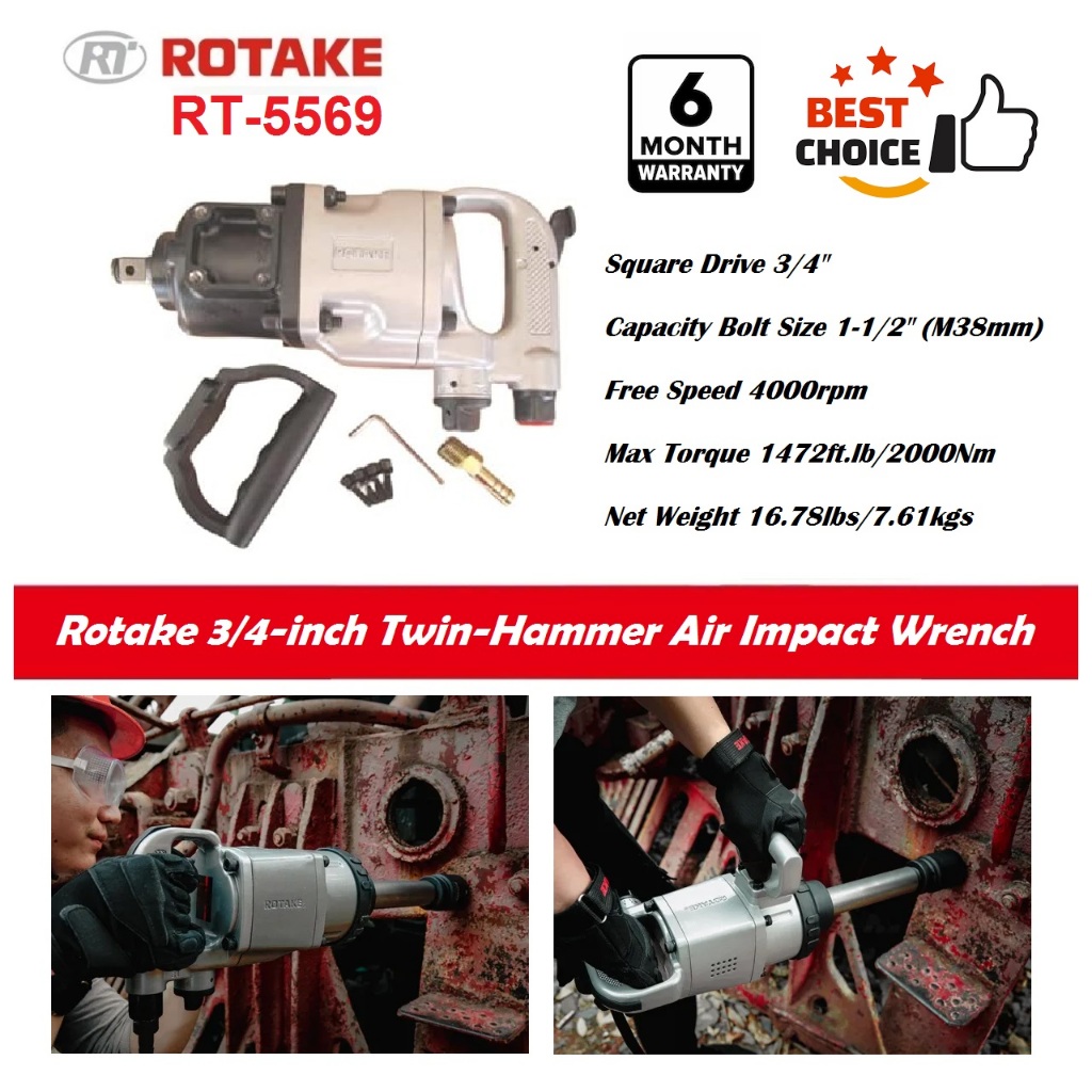 Rotake RT-5569 Torque 2,000Nm 3/4-inch Twin-Hammer Impact Wrench | Shopee Malaysia