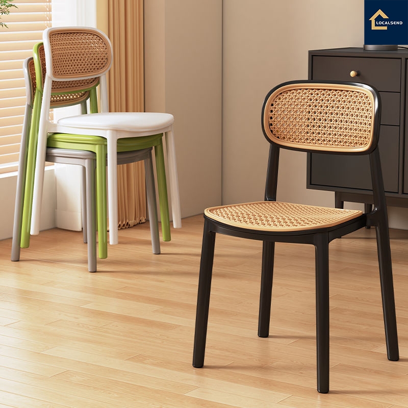 Nordic Rattan Plastic Stackable Chair Dining Chair Outdoor Leisure Back ...
