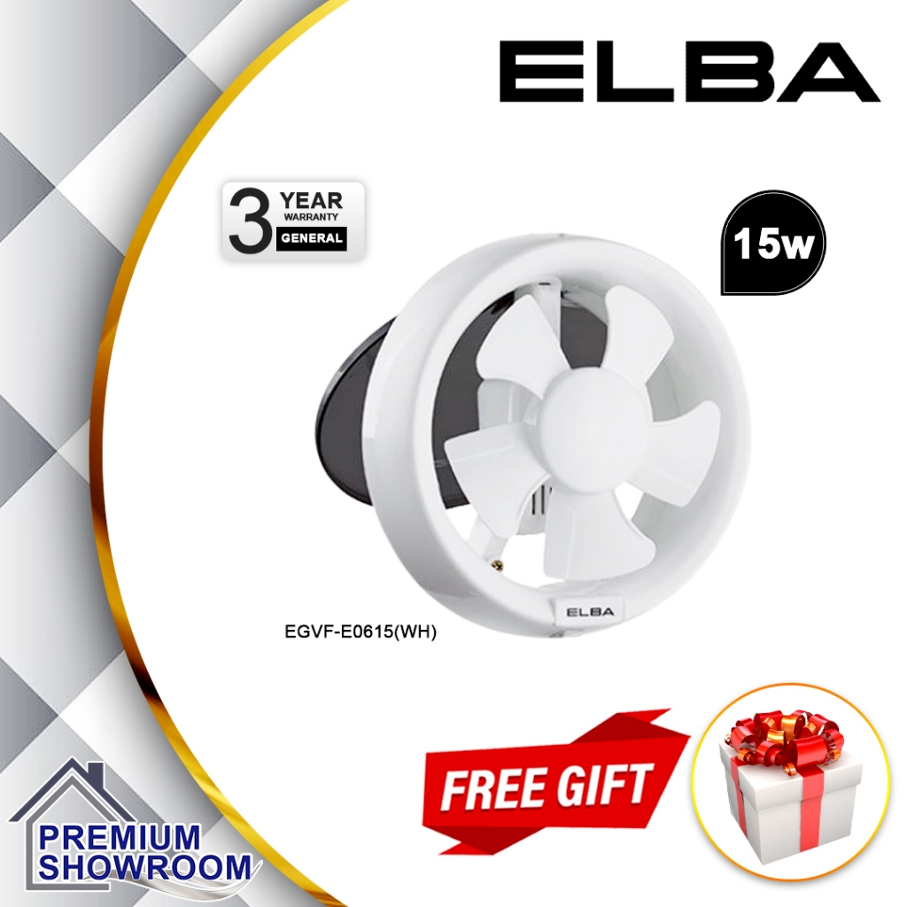 (AUTHORISED DEALER) ELBA 6" Glass Mounted Ventilation Fan (WHITE) EGVF ...