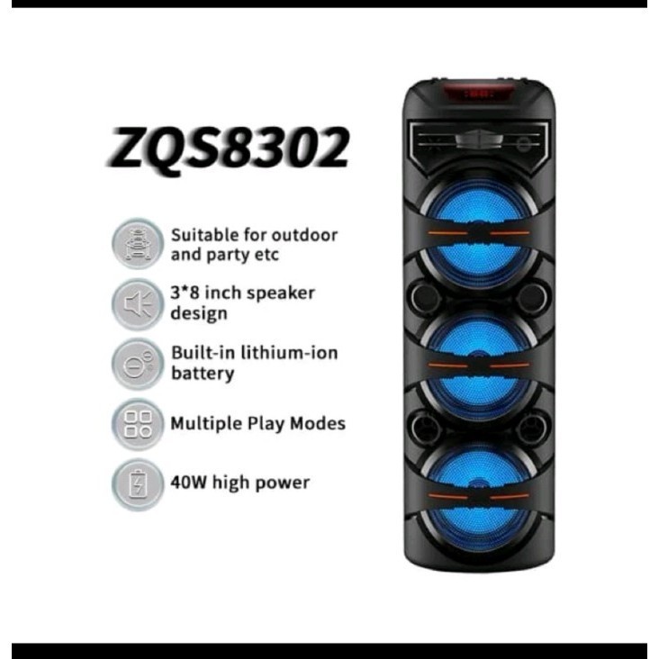SING-E ZQS 8302 Outdoor Portable Bluetooth Speaker System RGB LED Lighting Three 8 Inch 400W FM ...