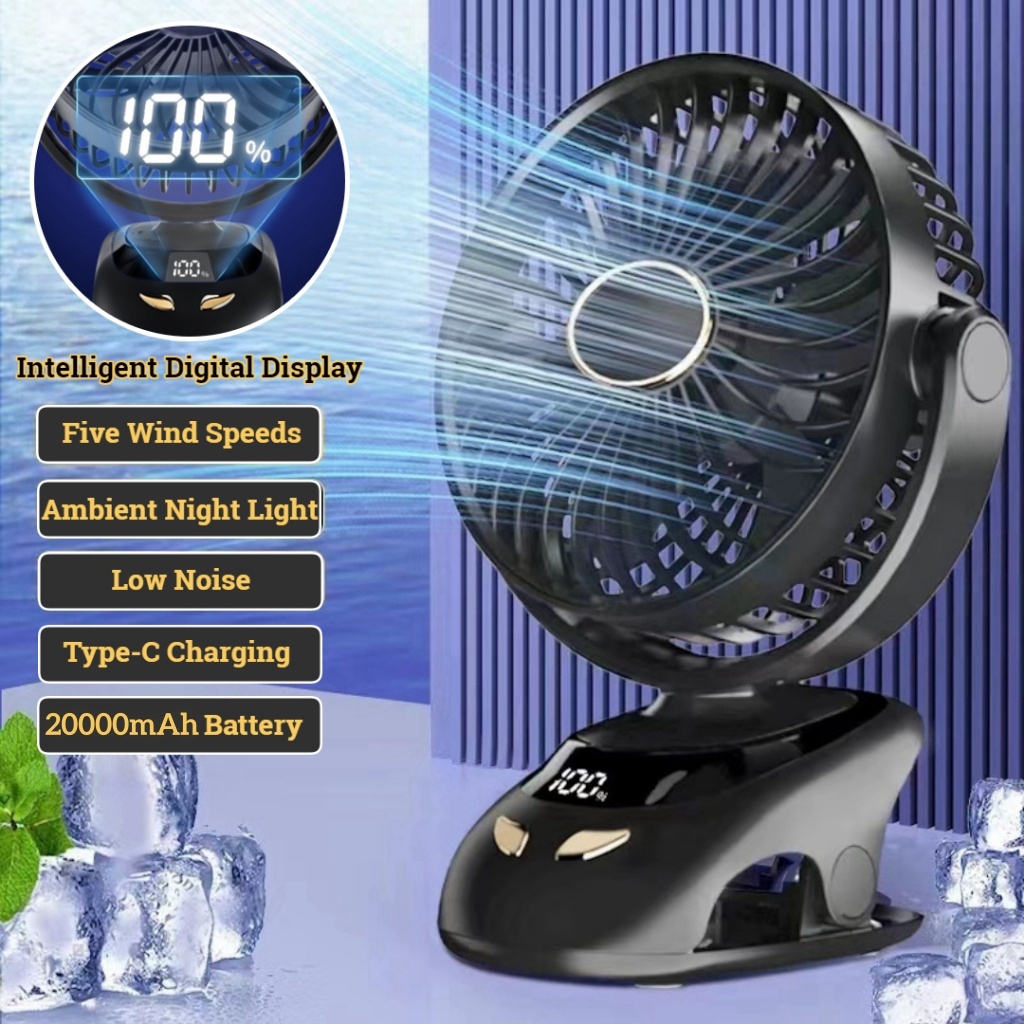 20000mAh Portable USB Rechargeable Clip Fan Strong Wind Mini Fan For ...