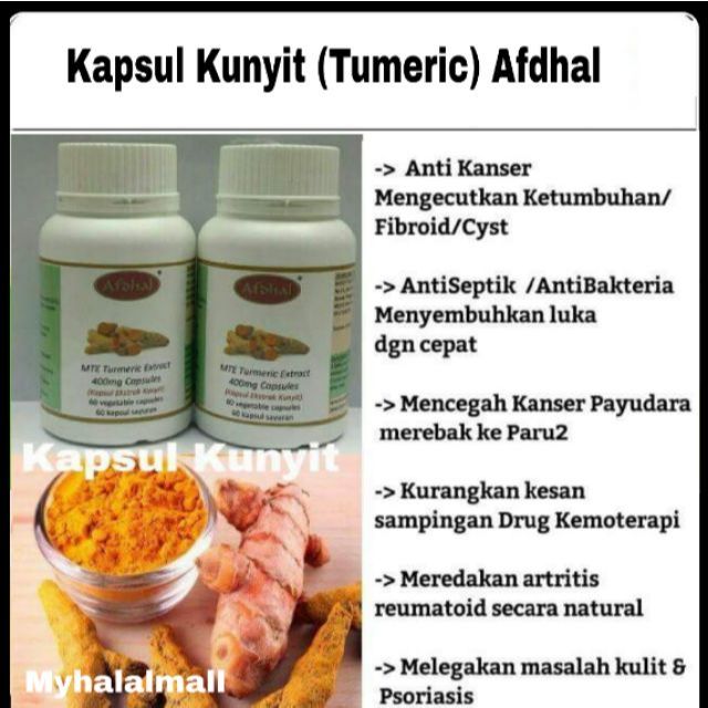 Kapsul Kunyit Tumeric AFDHAL- Natural Treatment Anti Canser, Fibroid ...